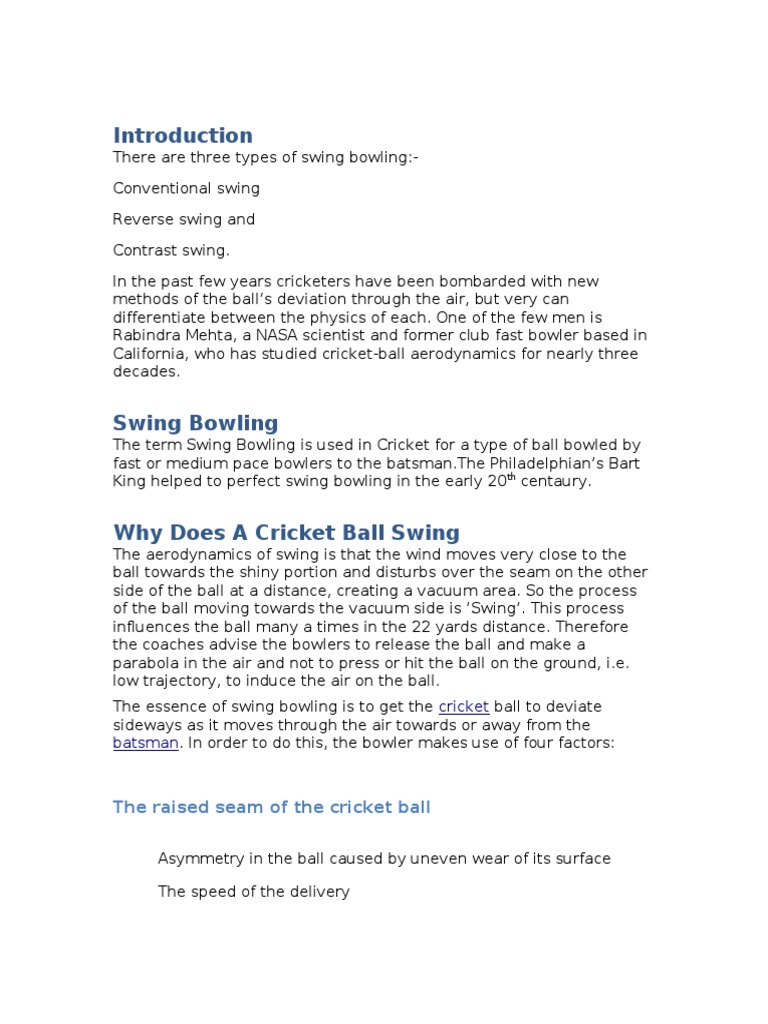 Physics of Swing Bowling | PDF | Bowling (Cricket) | Games Of Physical ...