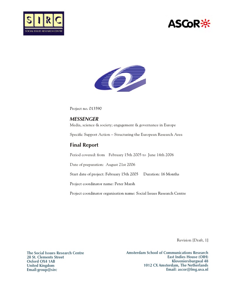 Messenger Report 2006 | PDF | Risk | Science