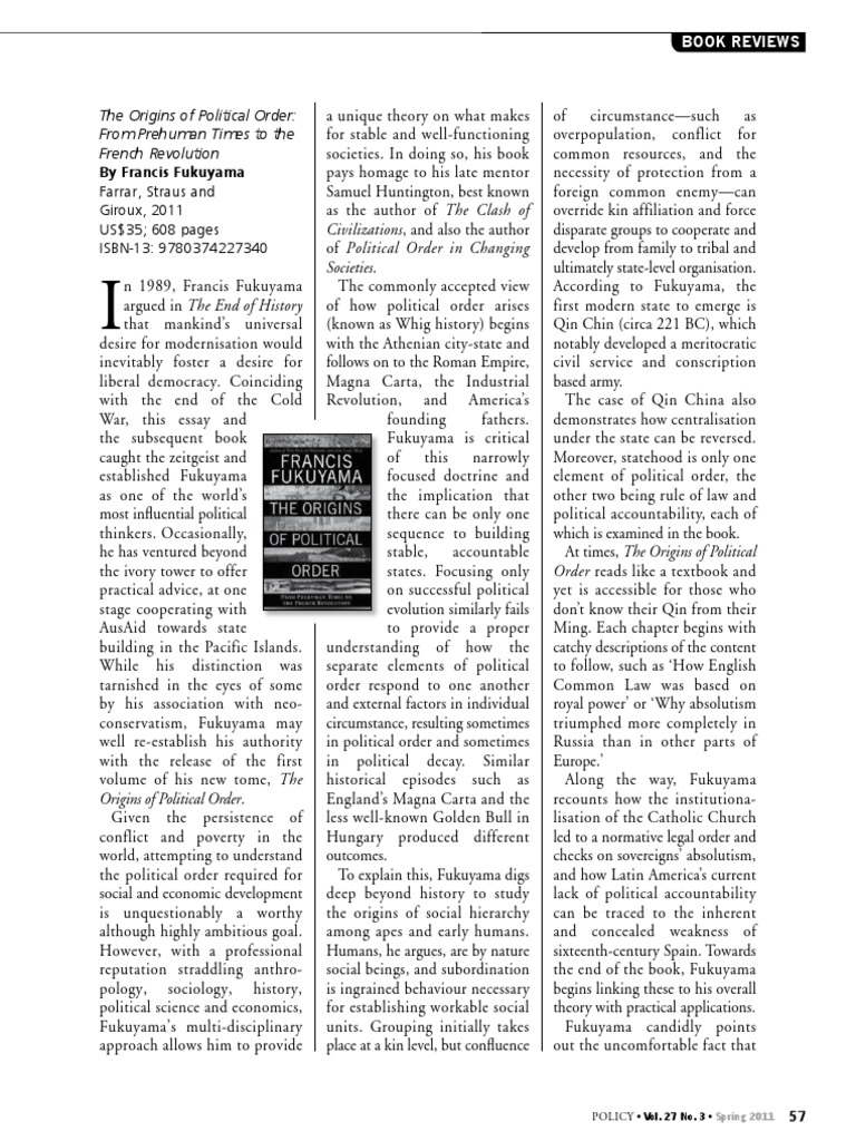 The Origins of Political Order | PDF | Economics | Political Science
