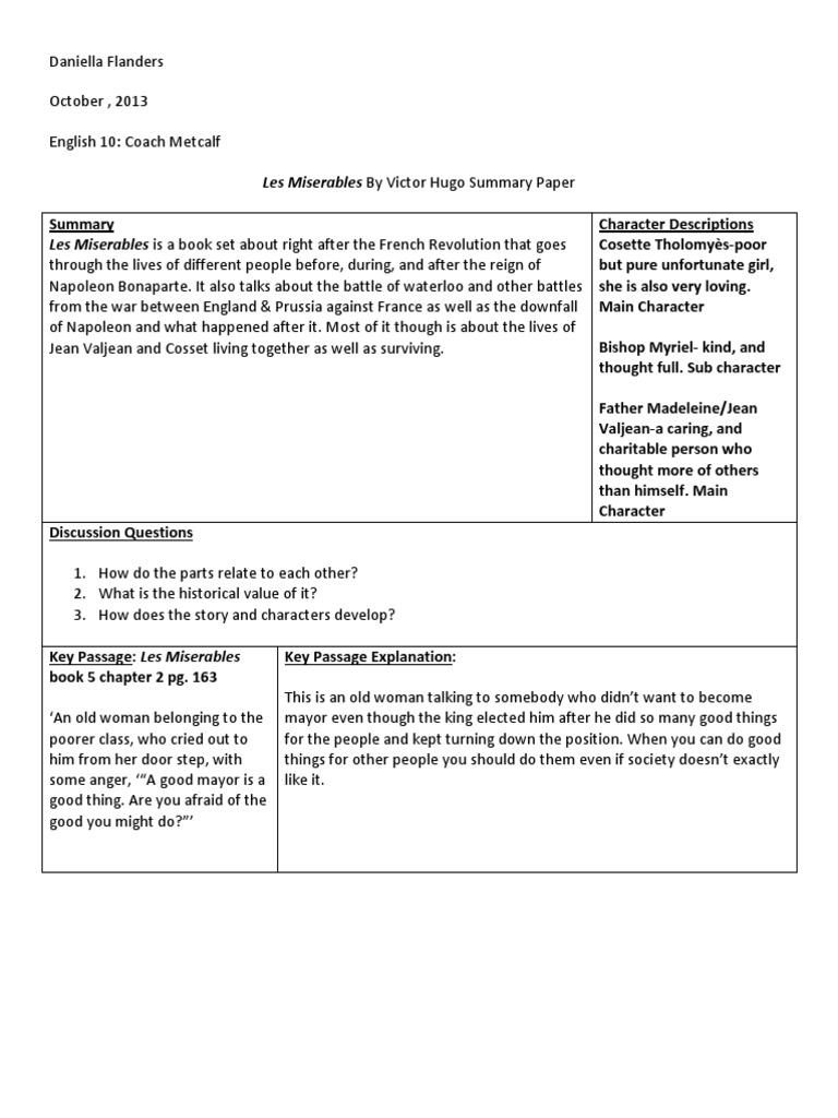 Les Miserables Summary and Analysis | PDF