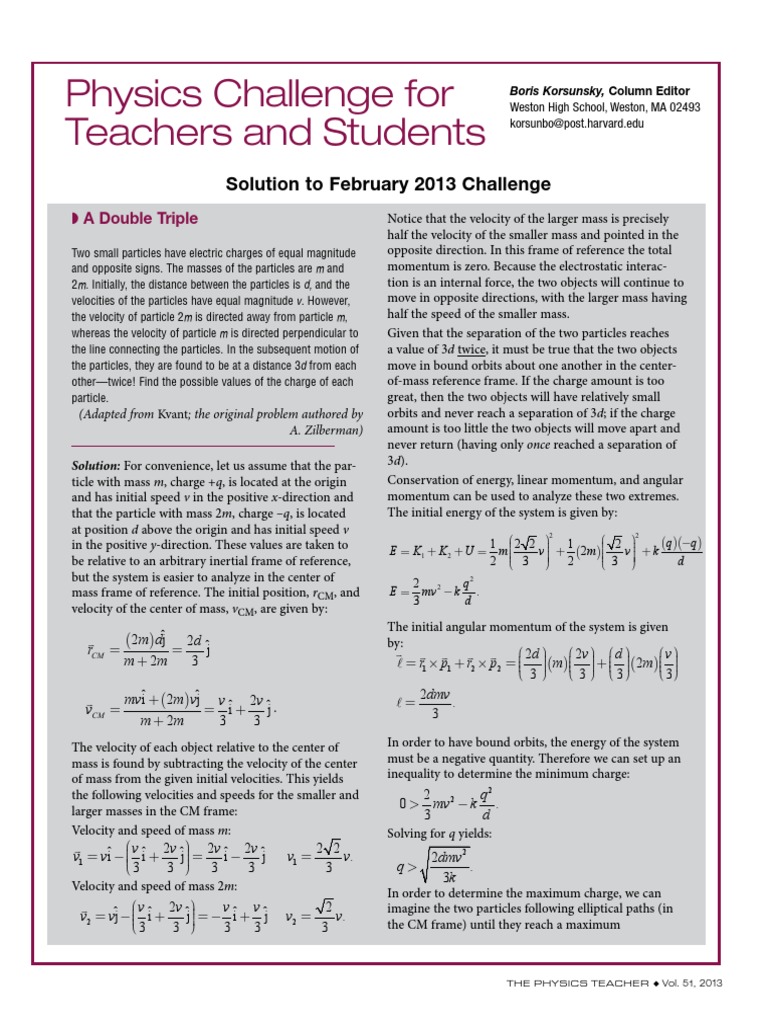 Physics Challenge for Teachers and Students: Charges in a Double Triple ...