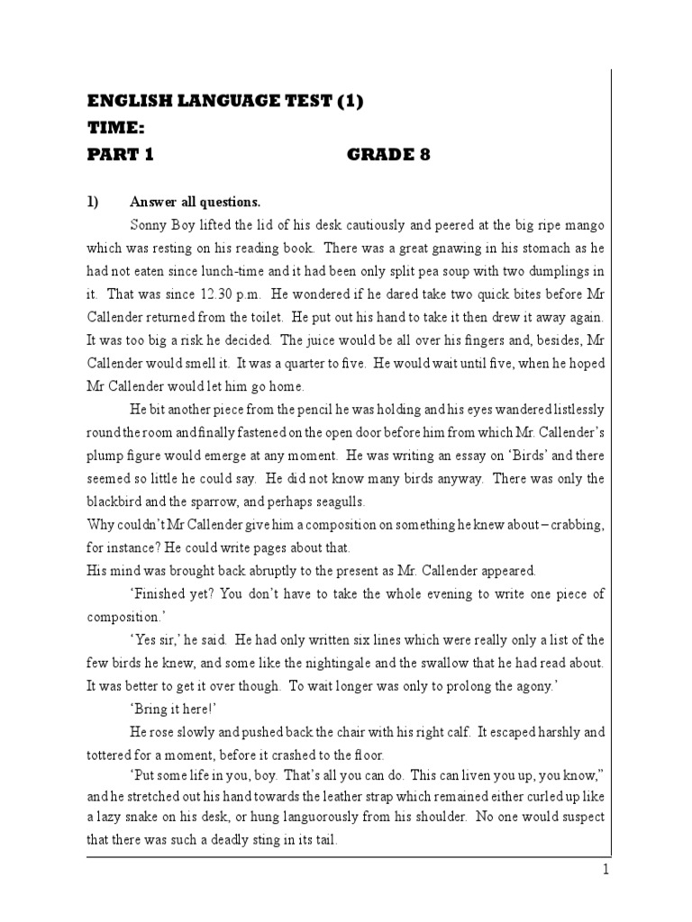 Grade 8 English Language Test Questions | PDF | Coral Reef | Coral