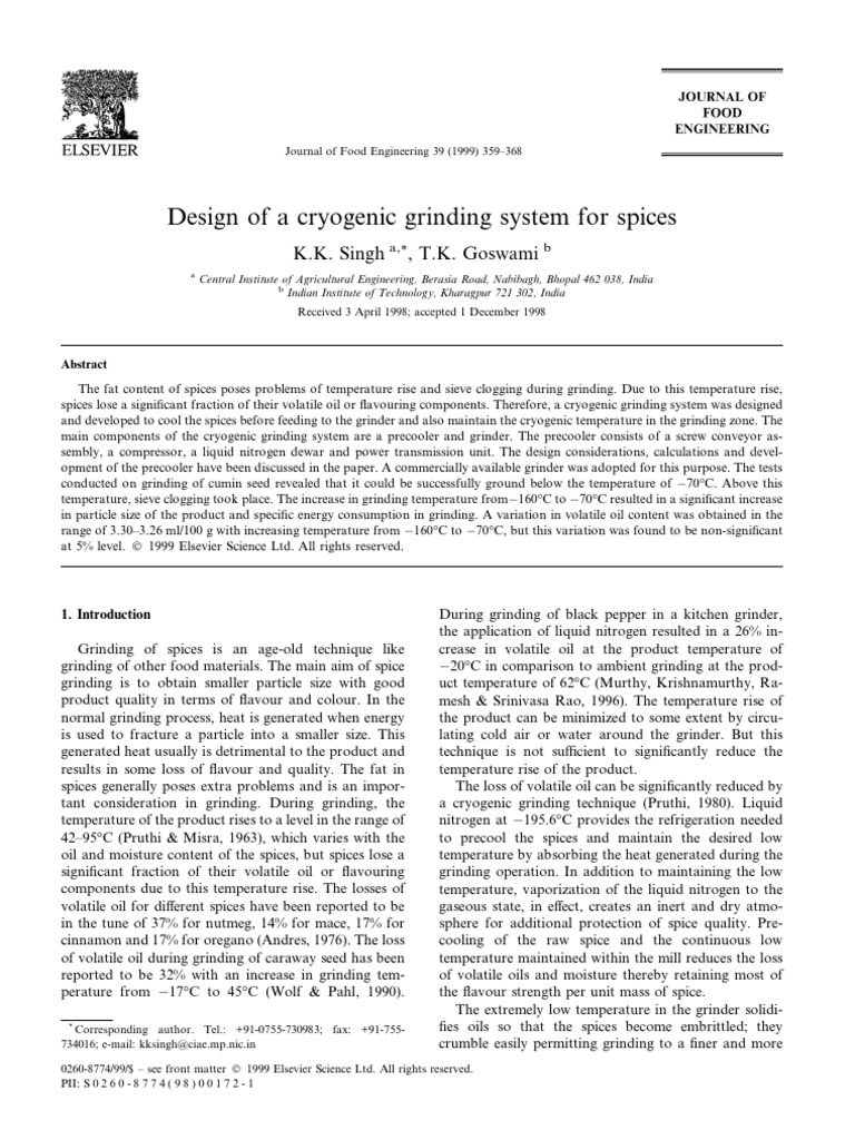 Design of A Cryogenic Grinding System For Spices | Download Free PDF ... Design of A Cryogenic Grinding System For Spices | Download Free PDF ...