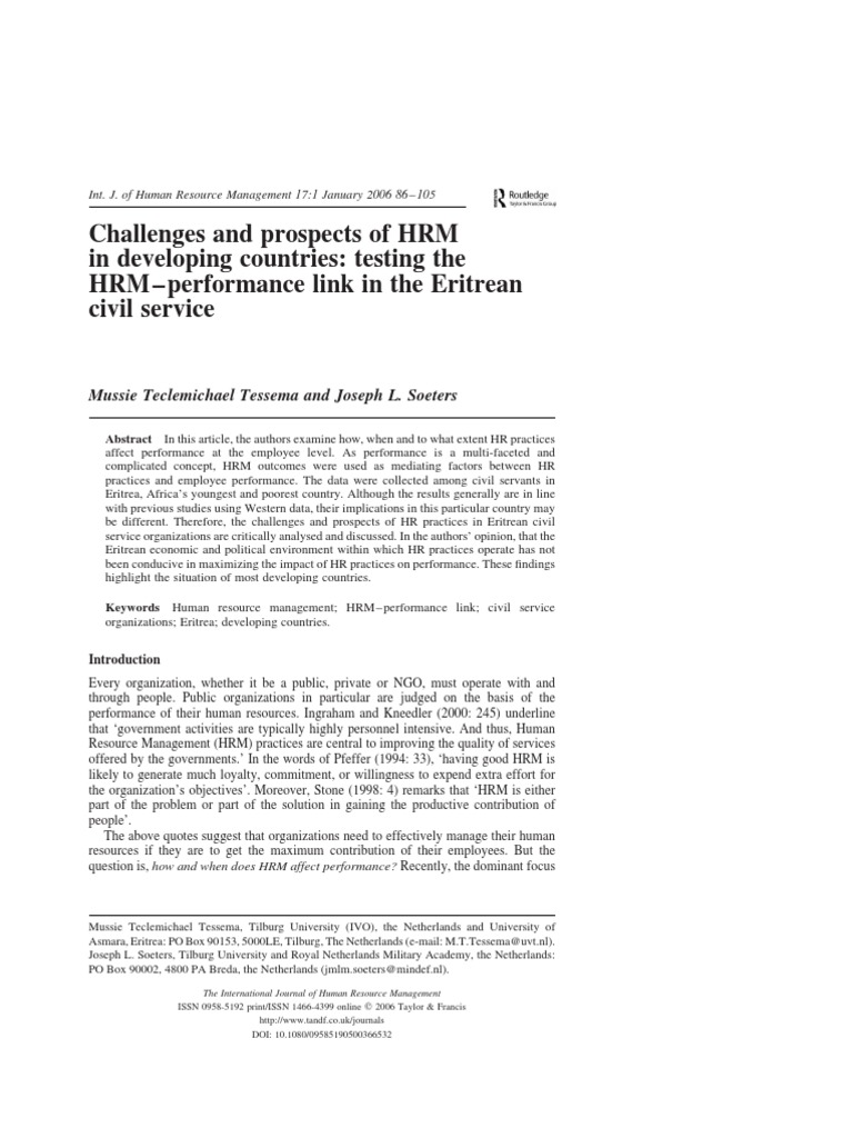 Challenges and Prospects of HRM Practices in Developing Countries ...