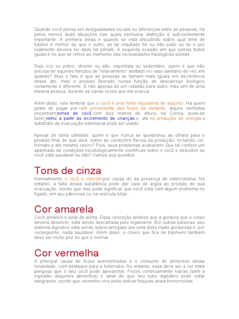 Cores Do Coco | PDF | Fezes | Vermelho