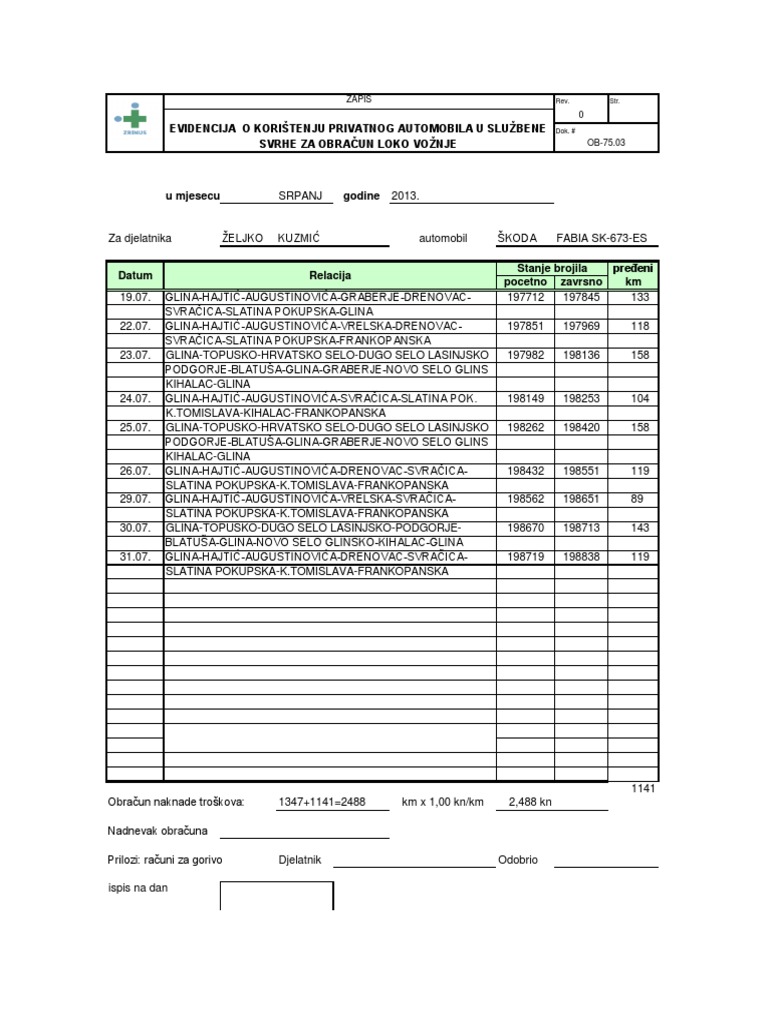 OB-75.03 Obrazac Loko Vožnja | PDF