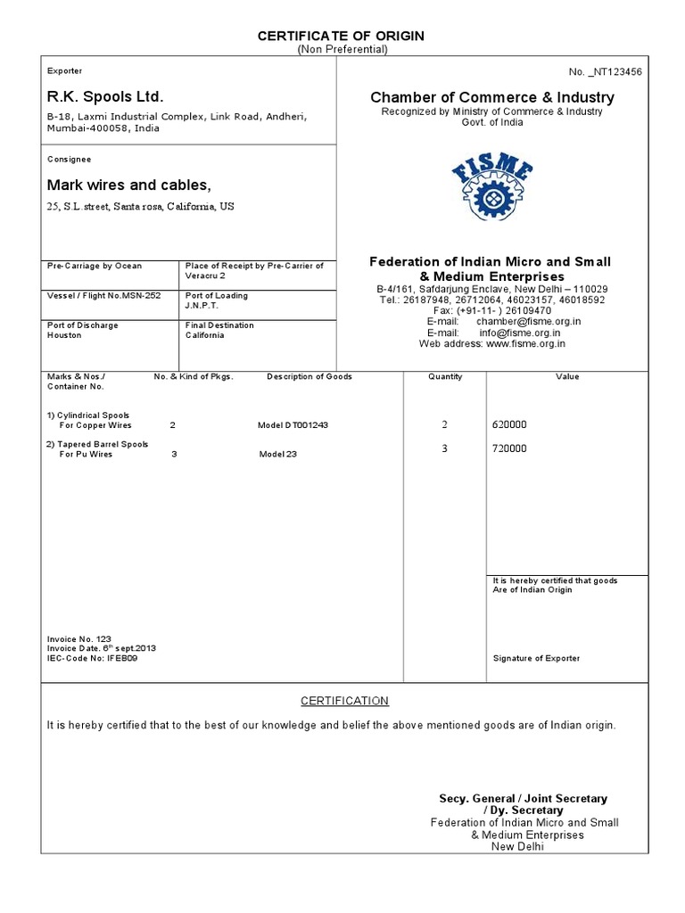 Non Preferential Certificate of Origin | PDF | Business | Computers