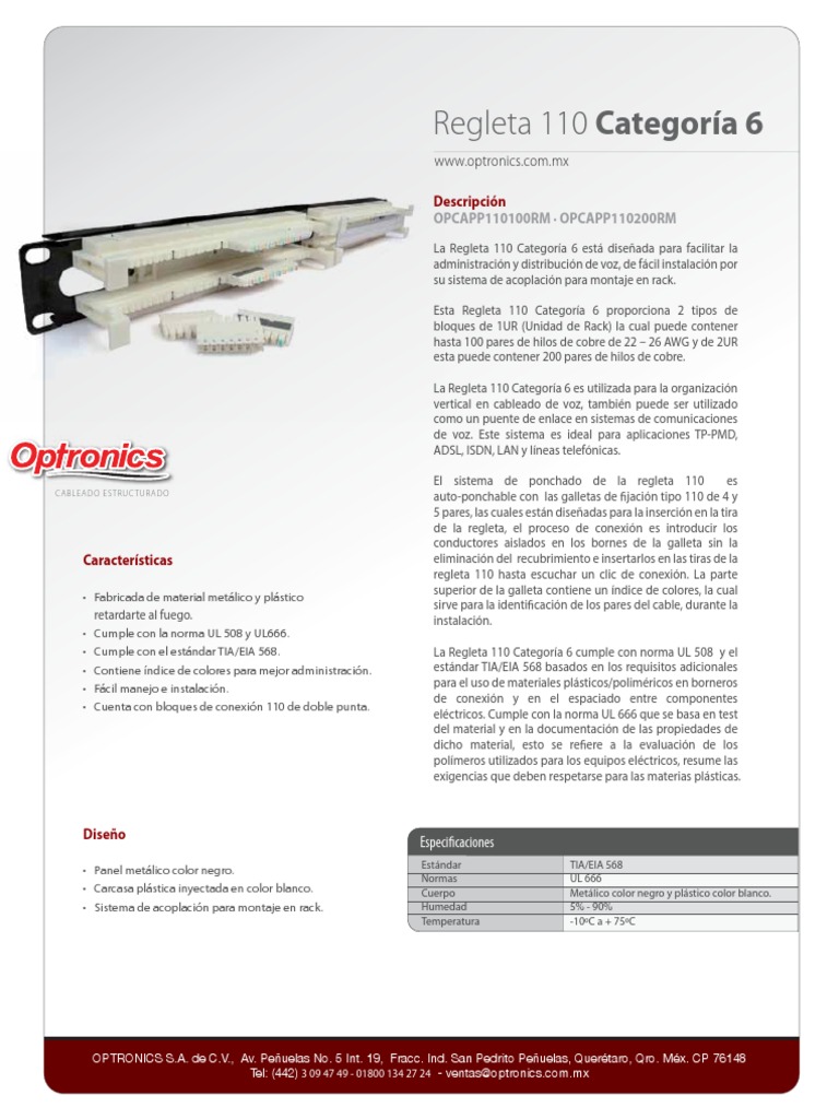 Regleta 110 Categoría 6 para Cableado | PDF
