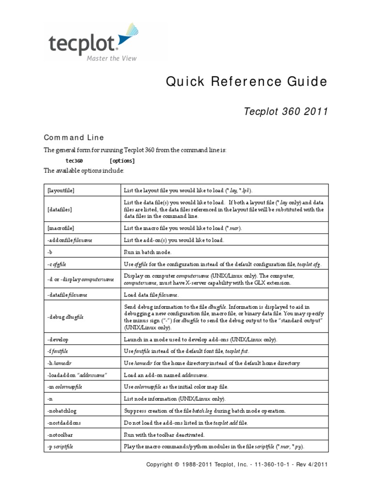 Tecplot 360 Quick Reference Guide Pdf Scripting Language Command Line Interface