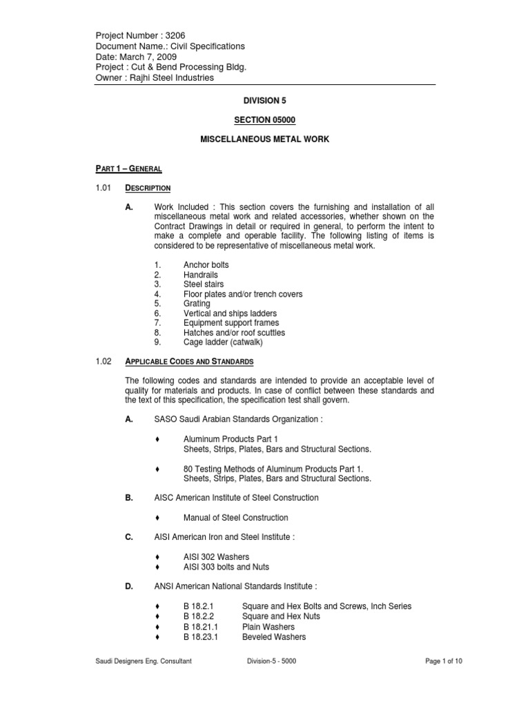 Division 5 5000 | PDF | Structural Steel | Steel