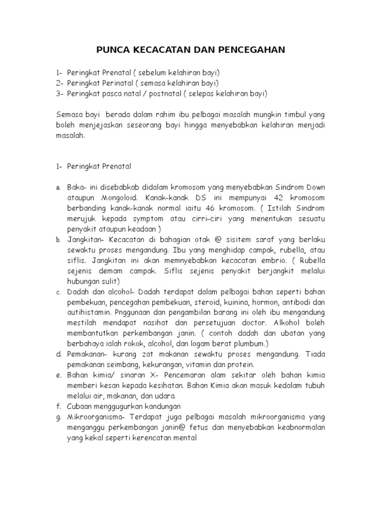 Punca Kecacatan Dan Pencegahan | PDF