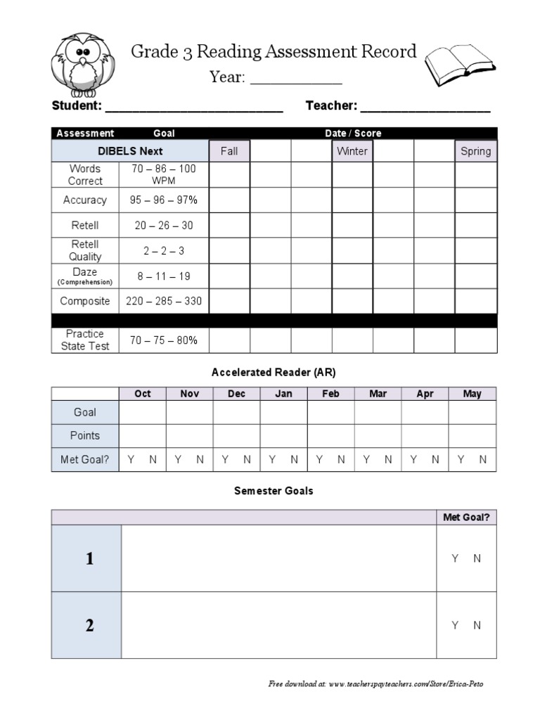 Grade 3 Reading Assessment Record | PDF | Learning Methods | Tests