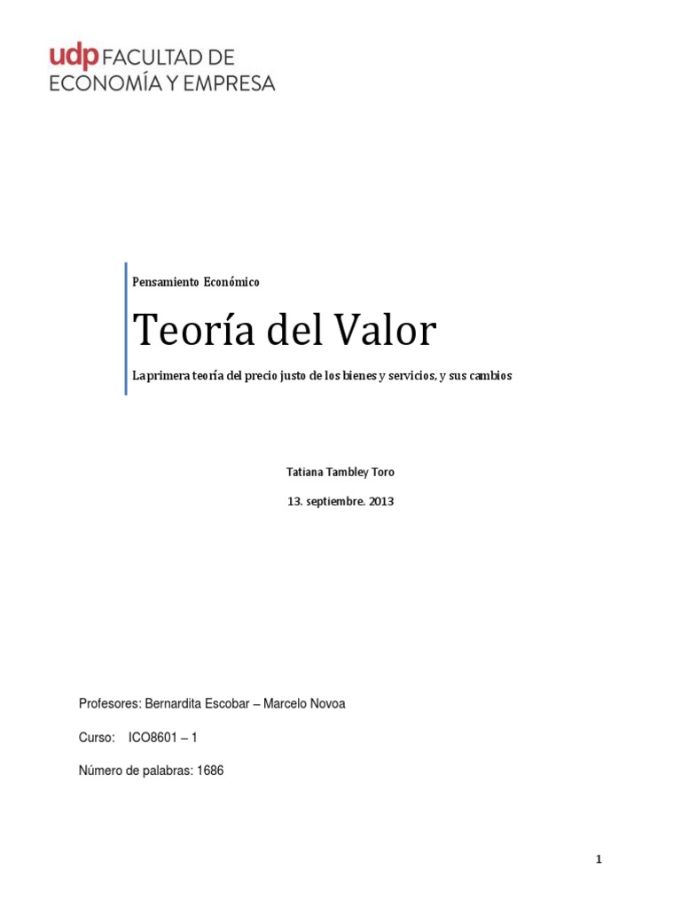 I Ensayo Teoría Del Valor | PDF | Economía clásica | Adam Smith