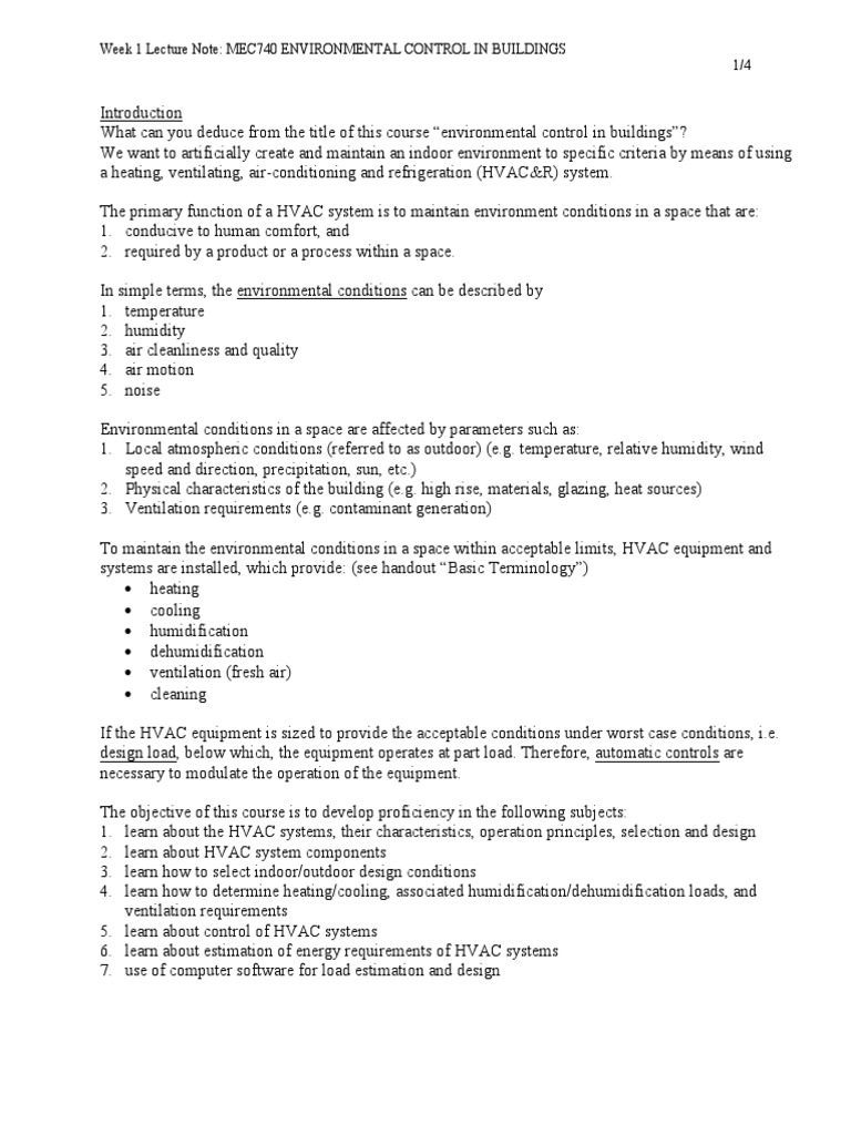 Week 1 Lecture Note | PDF | Air Conditioning | Furnace