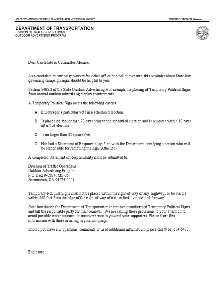 California Temporary Political Sign Guidelines | PDF | Elections ...
