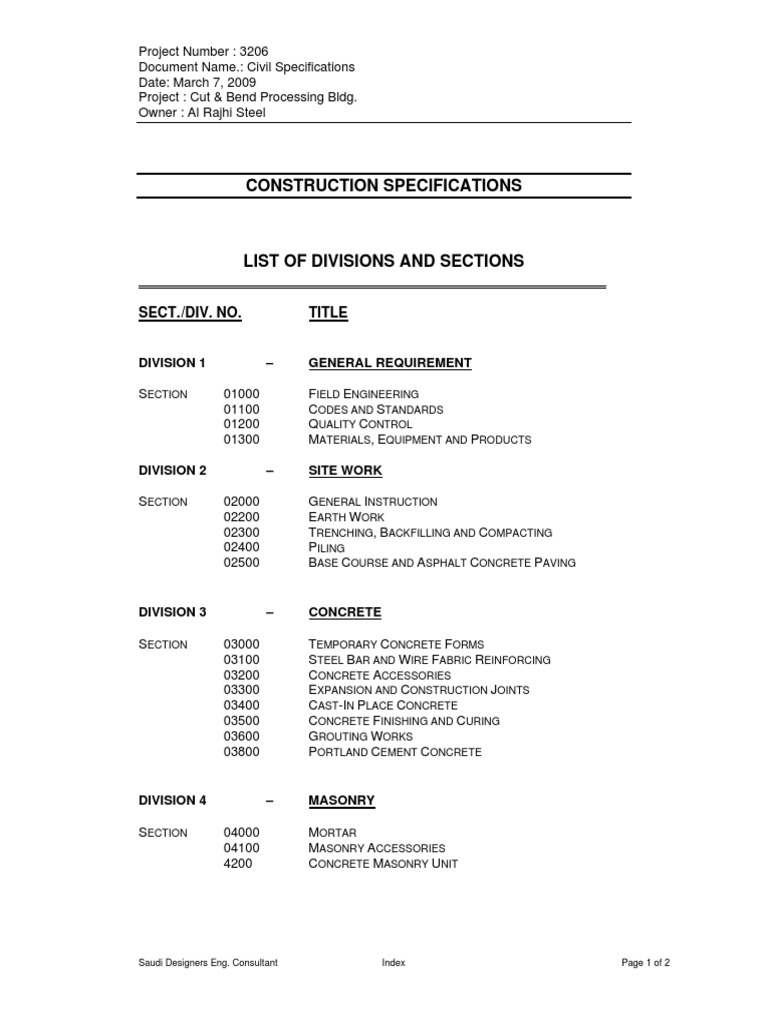 Construction Specifications: Sect. /div. No. Title | PDF