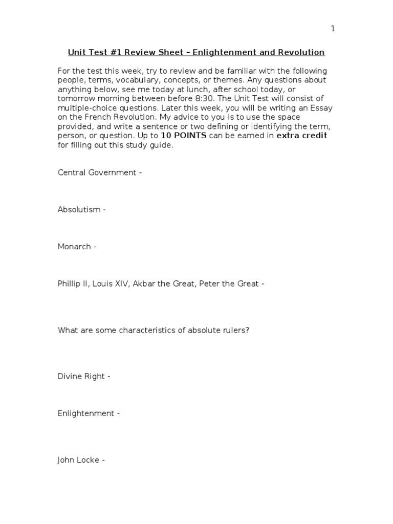 Unit 1 Review Sheet and Practice Test | PDF | Age Of Enlightenment ...