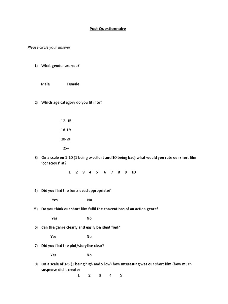 Post Questionnaire: Please Circle Your Answer | PDF | Games & Activities