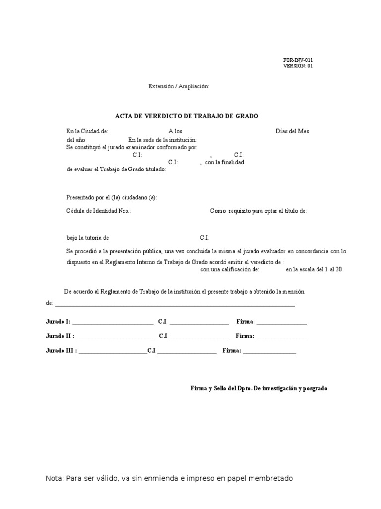 Acta de Veredicto Trabajo de Grado | PDF | Gobierno | Información del gobierno