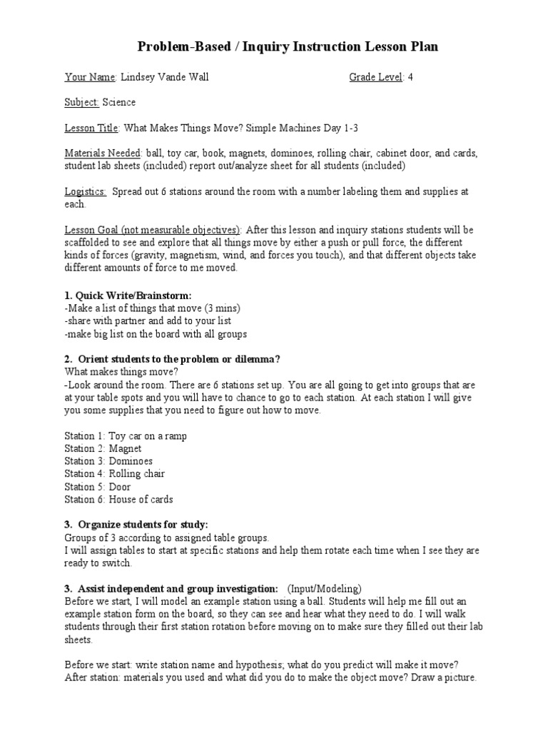 Push or Pull..Lesson 1 Inquiry | PDF | Experiment | Hypothesis