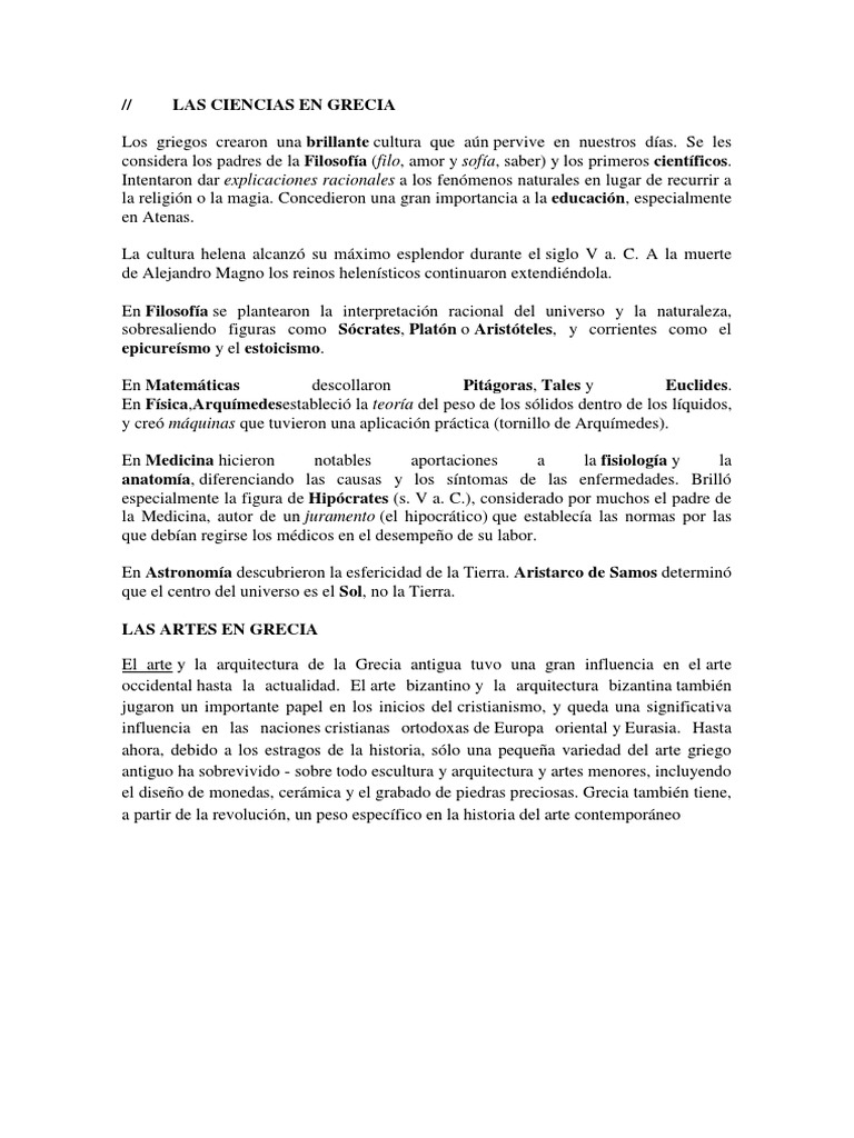 Las Ciencias en Grecia | PDF | Antigua Grecia | Macedonia (antiguo reino)