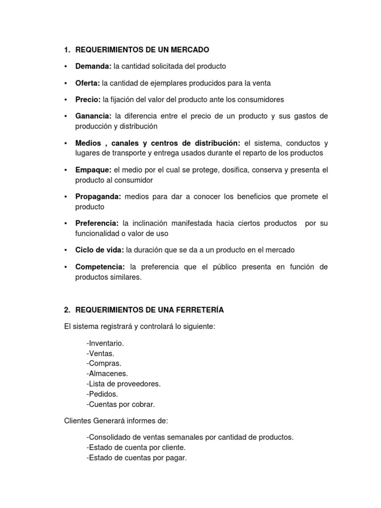 Ejemplos de Requerimientos | PDF | Producto (Negocio) | Mercado (economía)