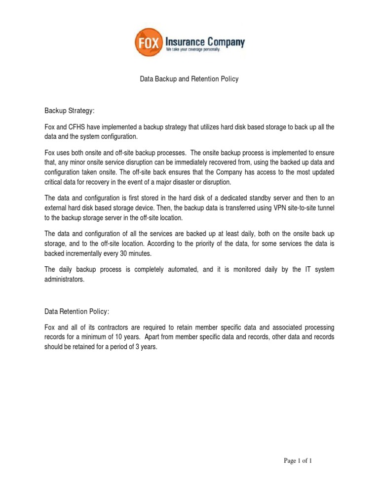 Data Backup and Retention Policy | PDF