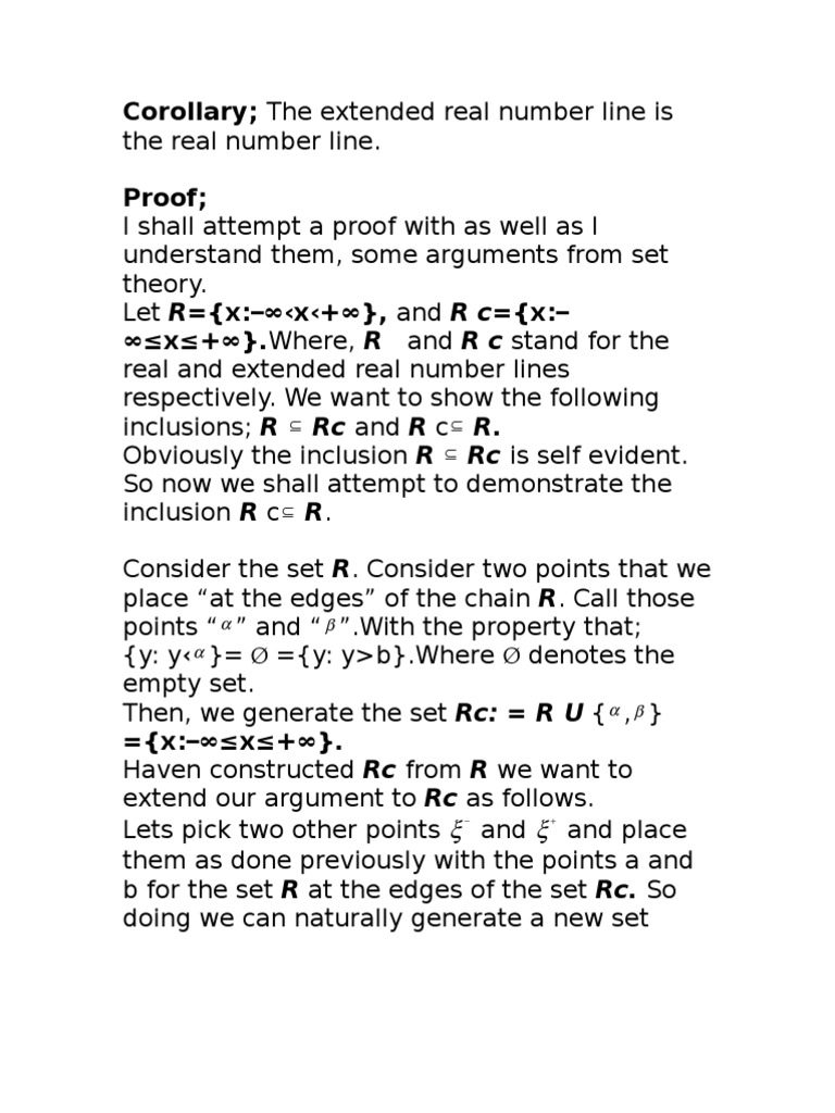 Corollary, The Proof | PDF | Infinity | Real Number