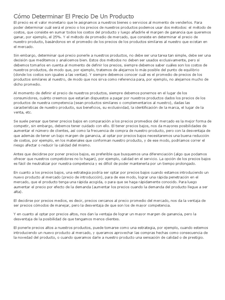 Cómo Determinar El Precio de Un Producto | PDF | Precios | Mercado ...