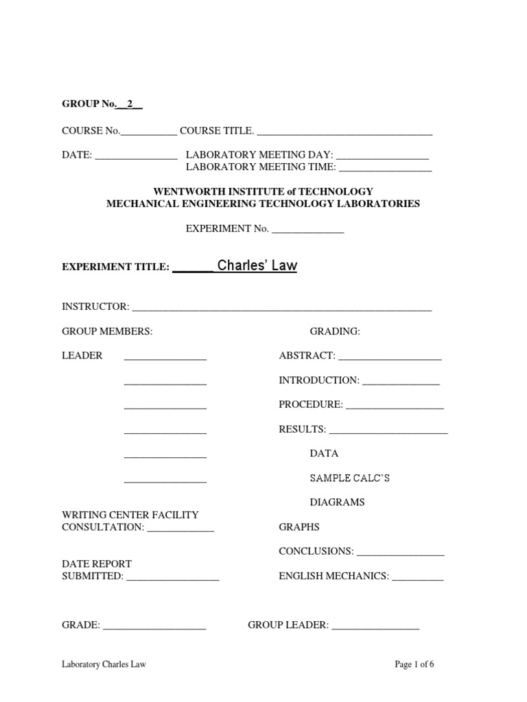 Lab Report Charles' Law | PDF | Experiment | Gases