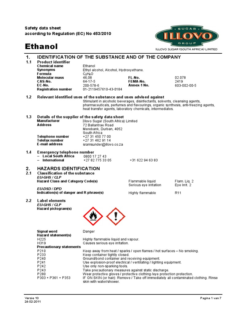 MSDS Ethanol | PDF | Ethanol | Toxicity