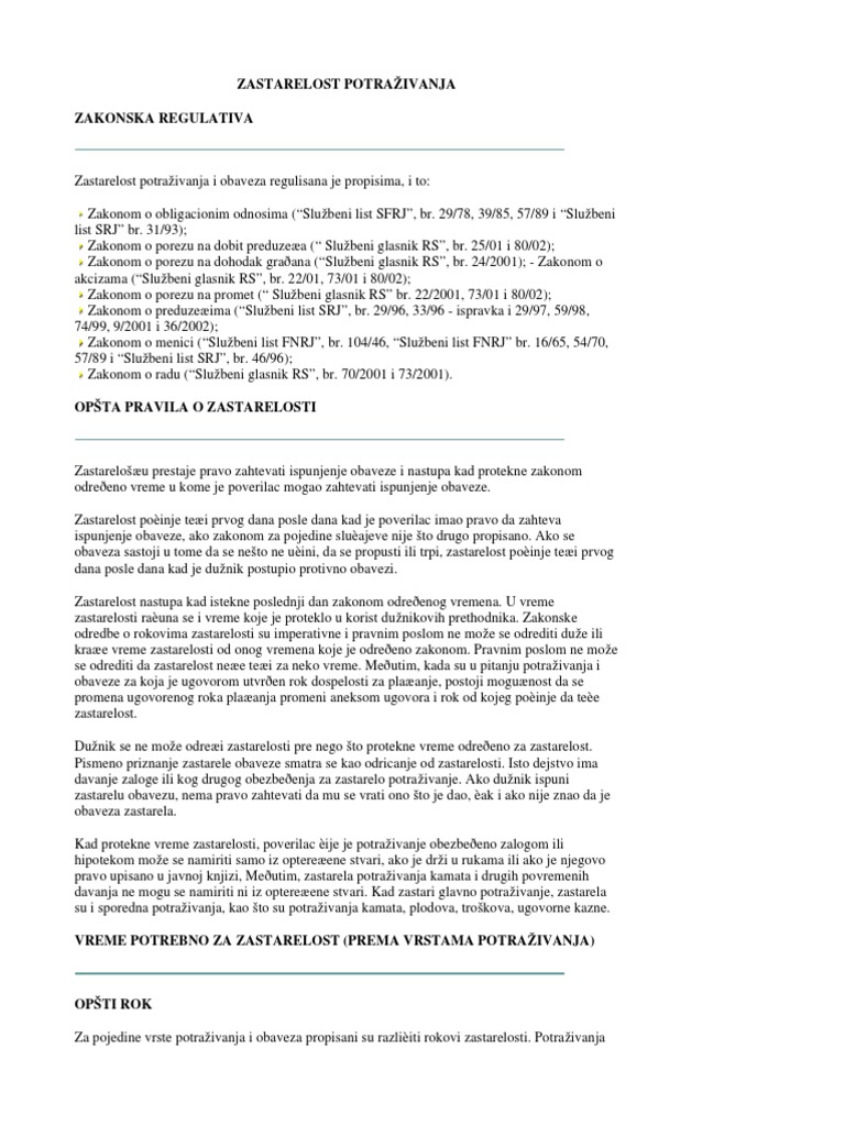 Zastarelost Potrazivanja | PDF