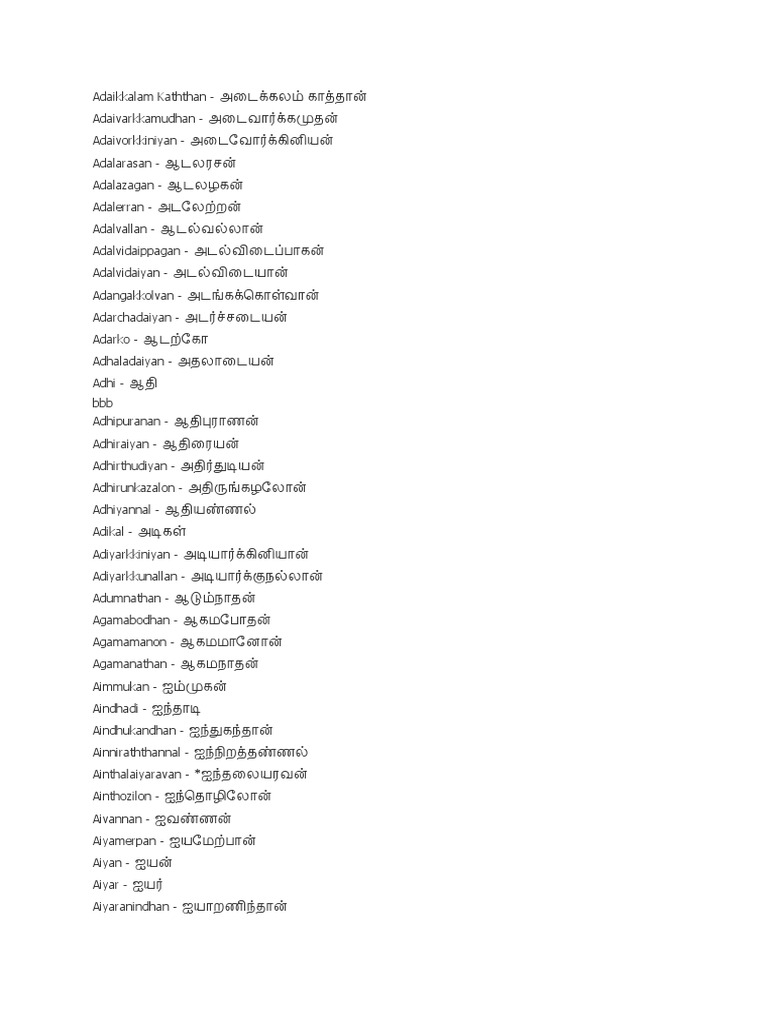Tamil Names | PDF