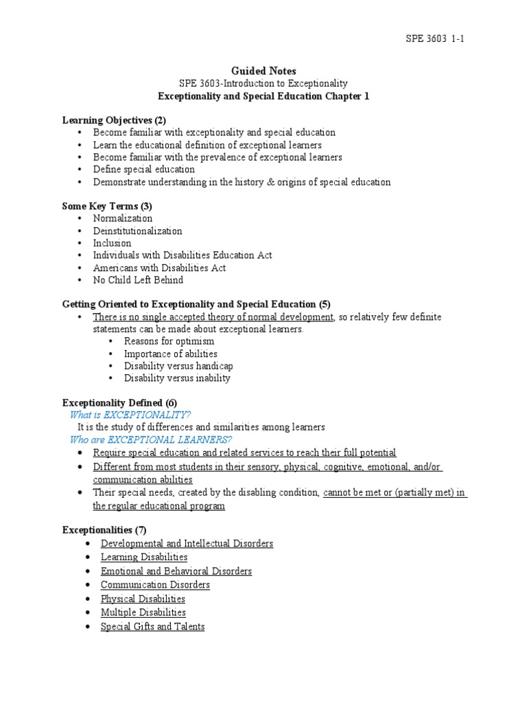 Guided Notes 1 (Intro To Special Education) | PDF | Individualized ...