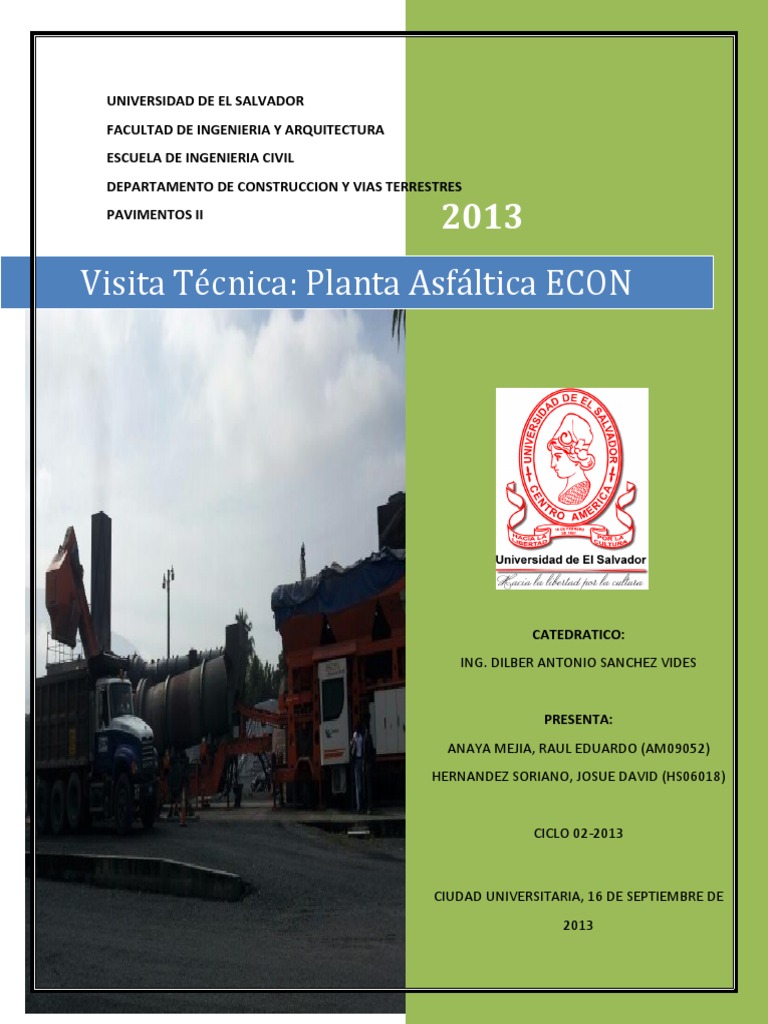 Visita Técnica A La Planta Asfáltica Empresa Constructora ECON | PDF | Humedad | Laboratorios