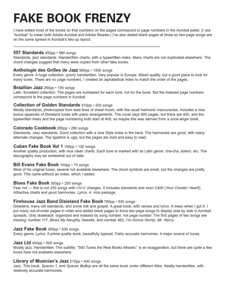 Fakebook Frenzy Guide | Download Free PDF | Jazz | Performing Arts