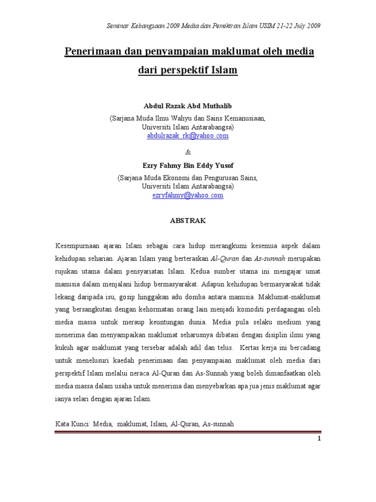 Penerimaan Dan Penyampaian Maklumat Oleh Media Dari Perspektif Islam ...