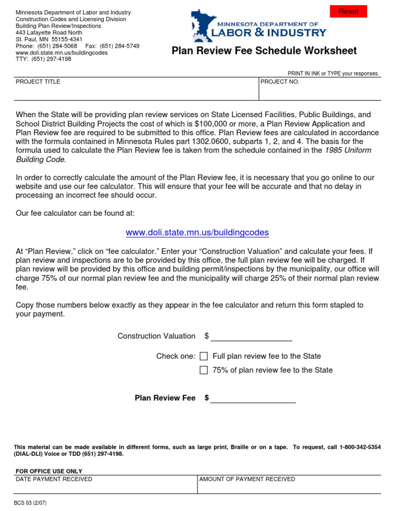 Minnesota Plan Review Fee Guide | PDF | Fee | Business