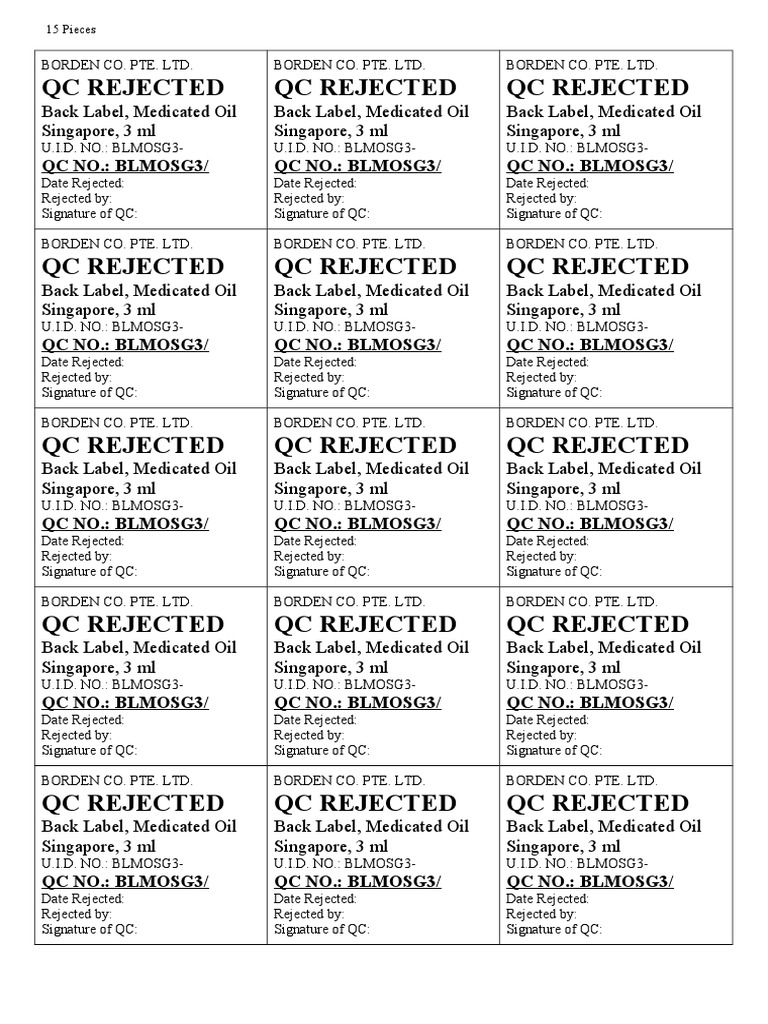 QC Rejection Report: Medicated Oil | PDF