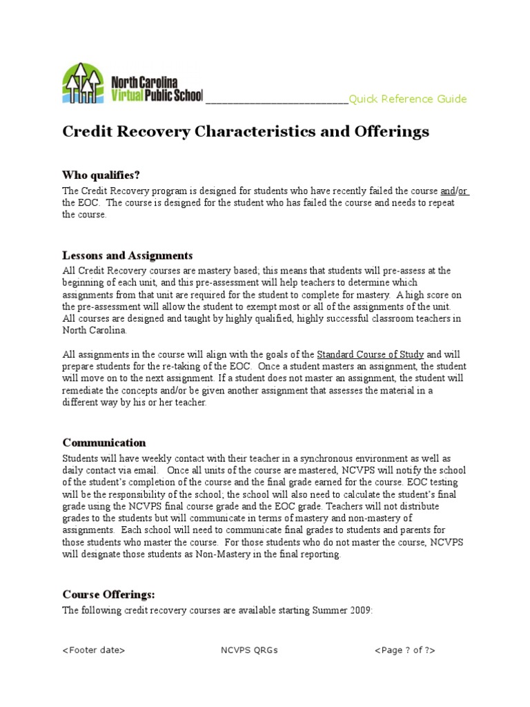 Credit Recovery Characteristics | PDF | Teachers | Education Theory