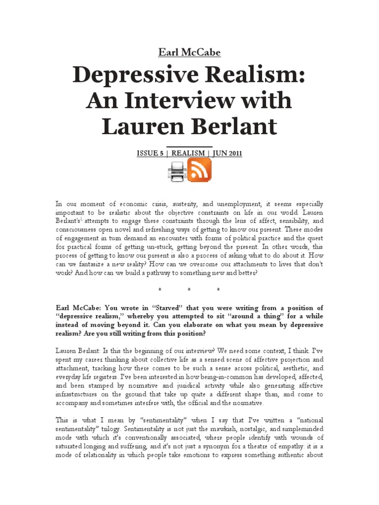 Depressive Realism: An Interview With Lauren Berlant: Earl Mccabe | PDF ...