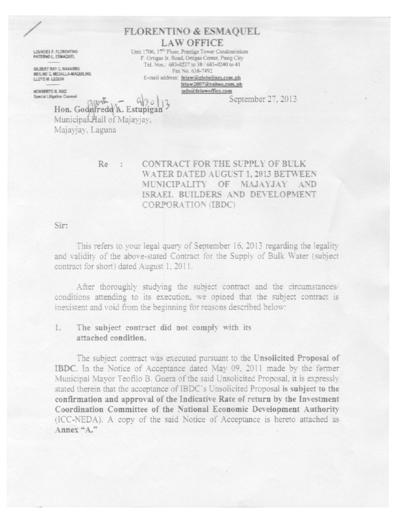 Legal Opinion - Contract Bulk Water - Sept. 27, 2013 Final | PDF ...
