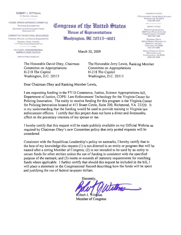 Earmark Request | PDF | Earmark (Politics) | The United States