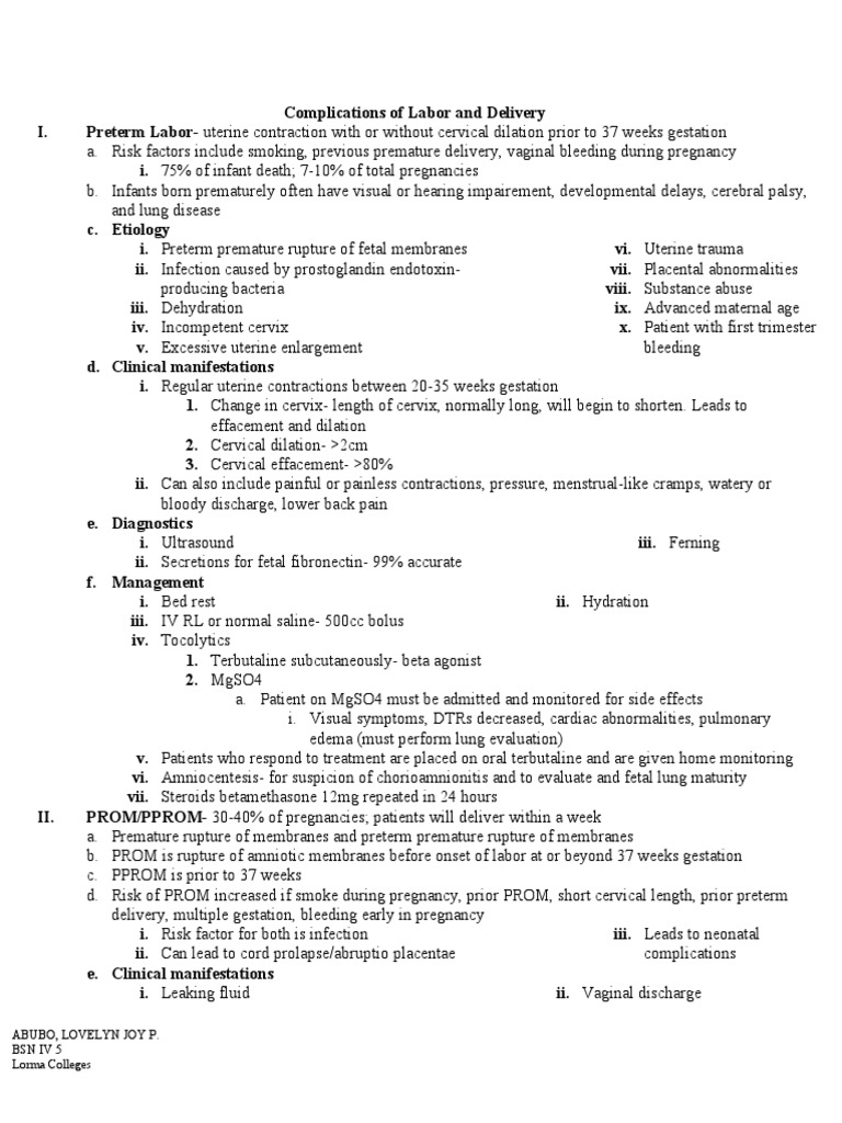 Complications of Labor and Delivery | PDF | Preterm Birth | Childbirth
