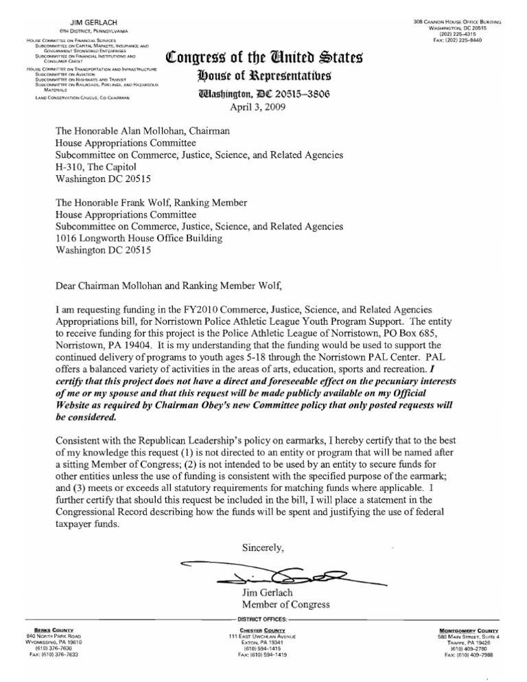 Earmark Request | PDF | Earmark (Politics) | United States House Of ...