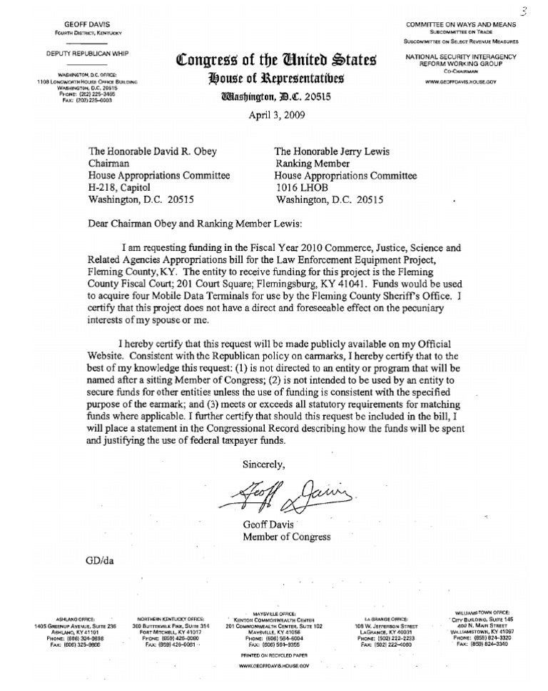 Earmark Request | Download Free PDF | Kentucky | Earmark (Politics)