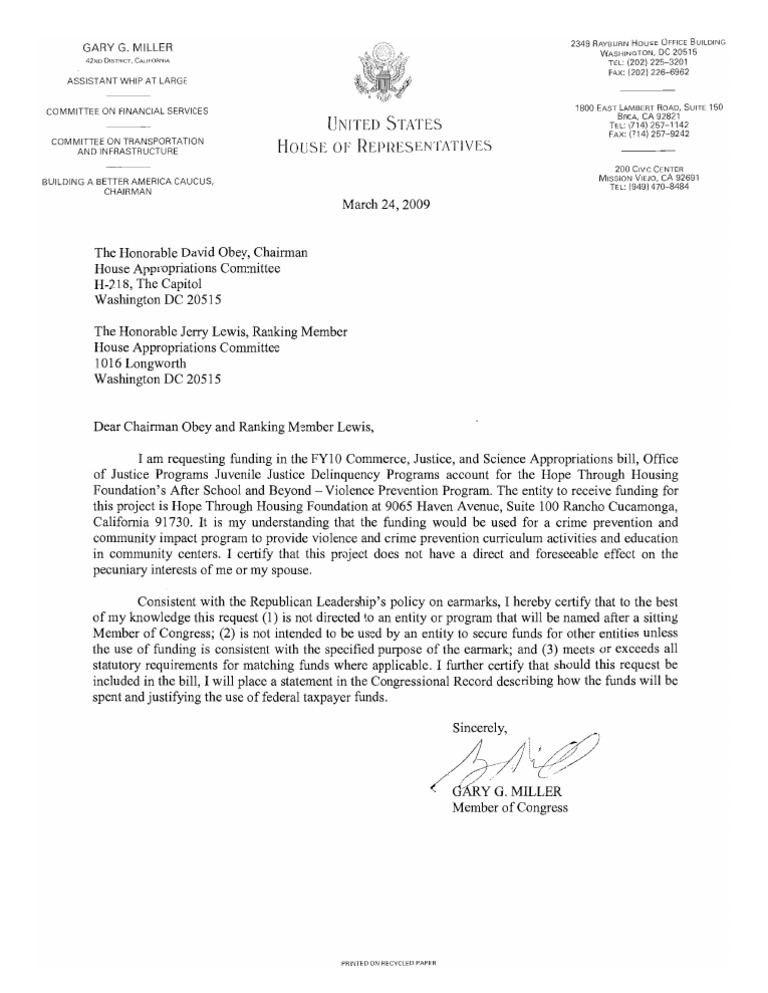 Earmark Request | Download Free PDF | United States House Of ...