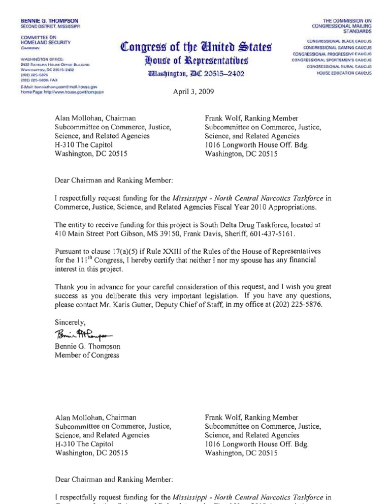 Earmark Request | PDF | United States House Of Representatives | The ...