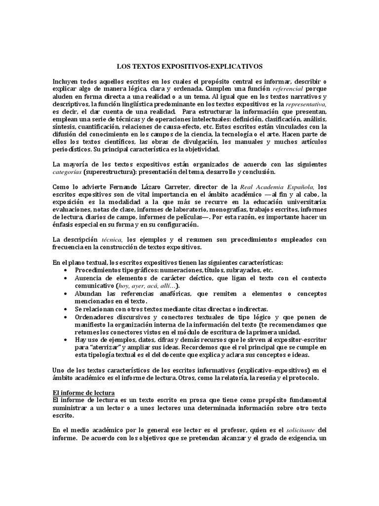 Los Textos Expositivos-Explicativos | PDF | Lectura (proceso) | Autor