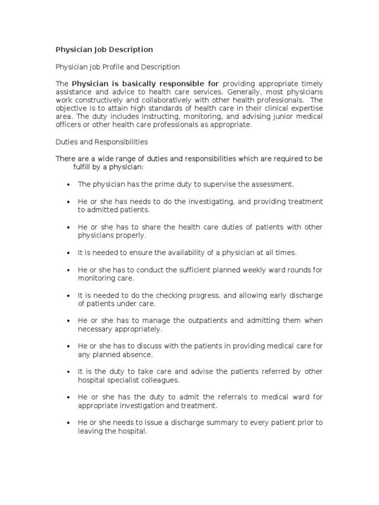 Physician Job Description | Download Free PDF | Patient | Health Care
